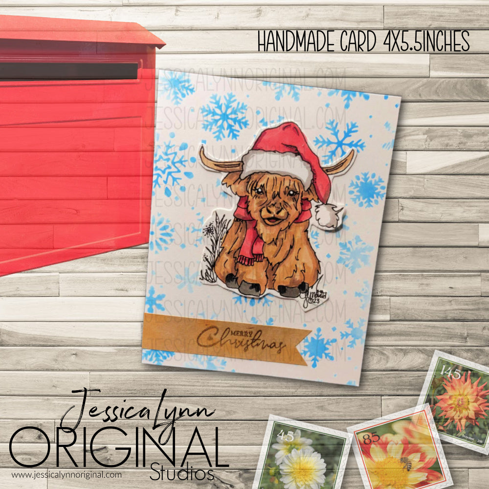 Handmade Card | Highland Cow Merry Christmas Card — JessicaLynnOriginal.com